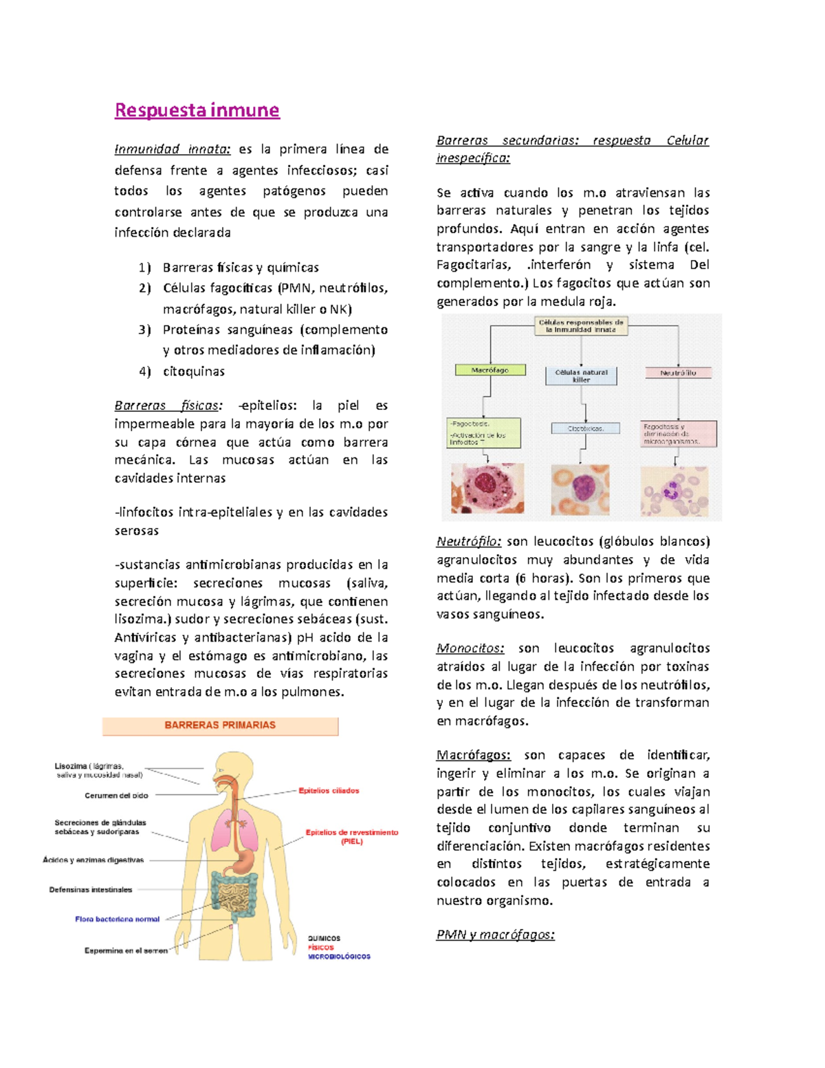 respuesta inmune - Respuesta inmune Inmunidad innata: es la primera ...