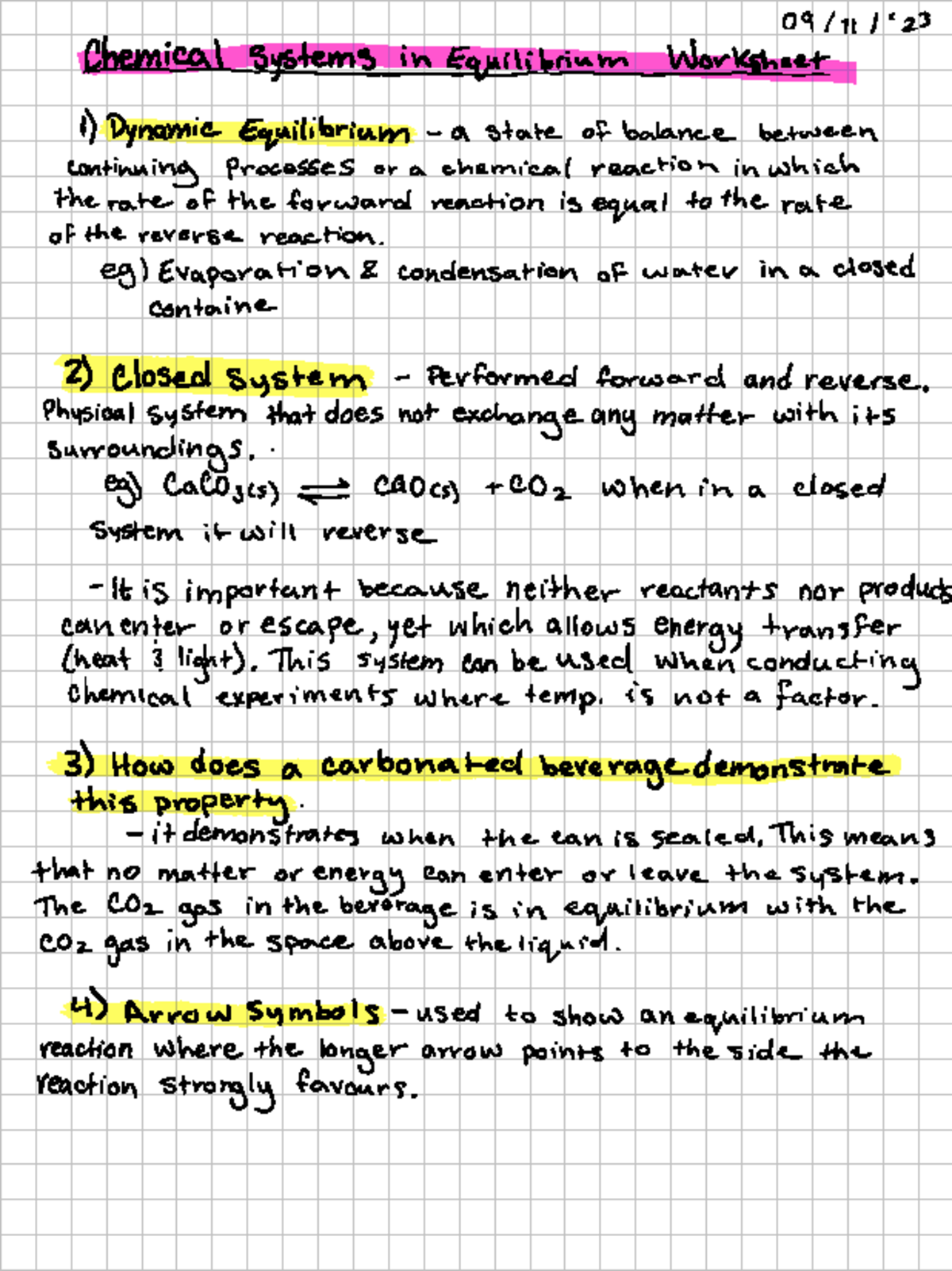 Chemical systemsin equilibrium worksheet - Studocu