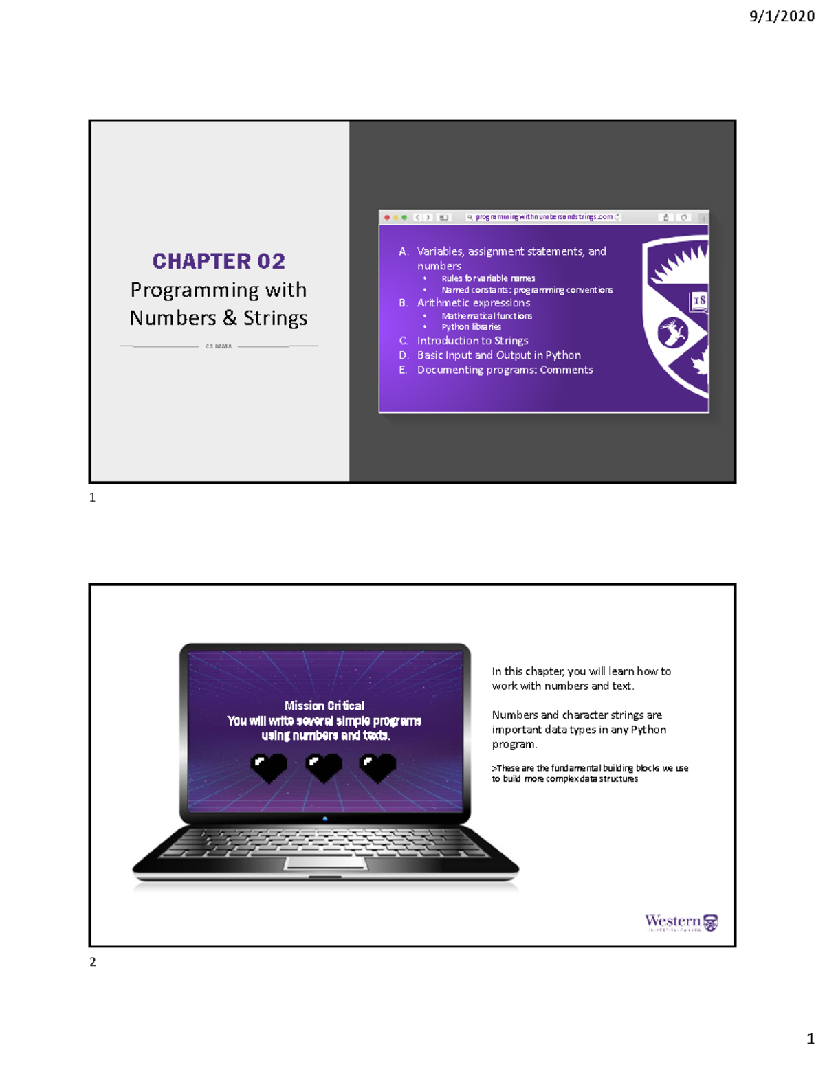 COMP1026 ch02 - Chapter notes - CHAPTER 02 Programming with Numbers ...
