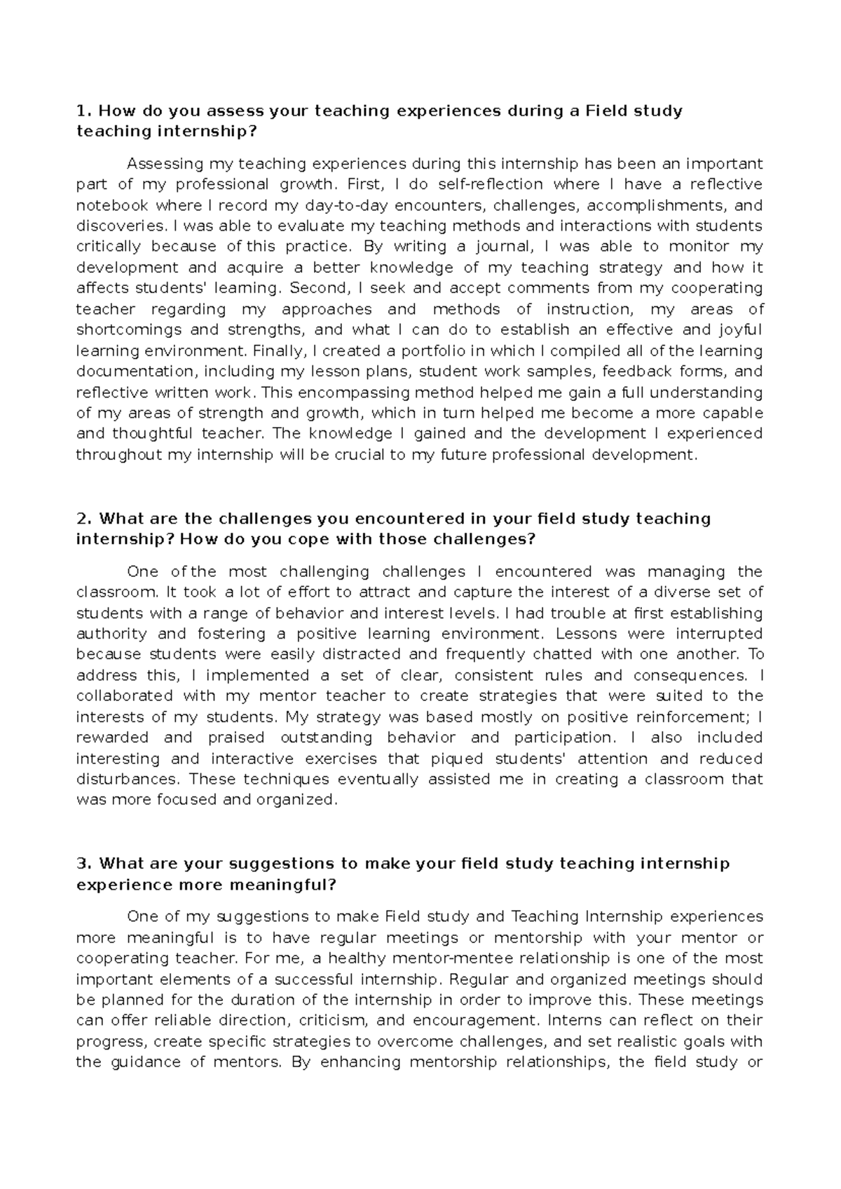 Guided Question Pre Service Teacher - How do you assess your teaching ...