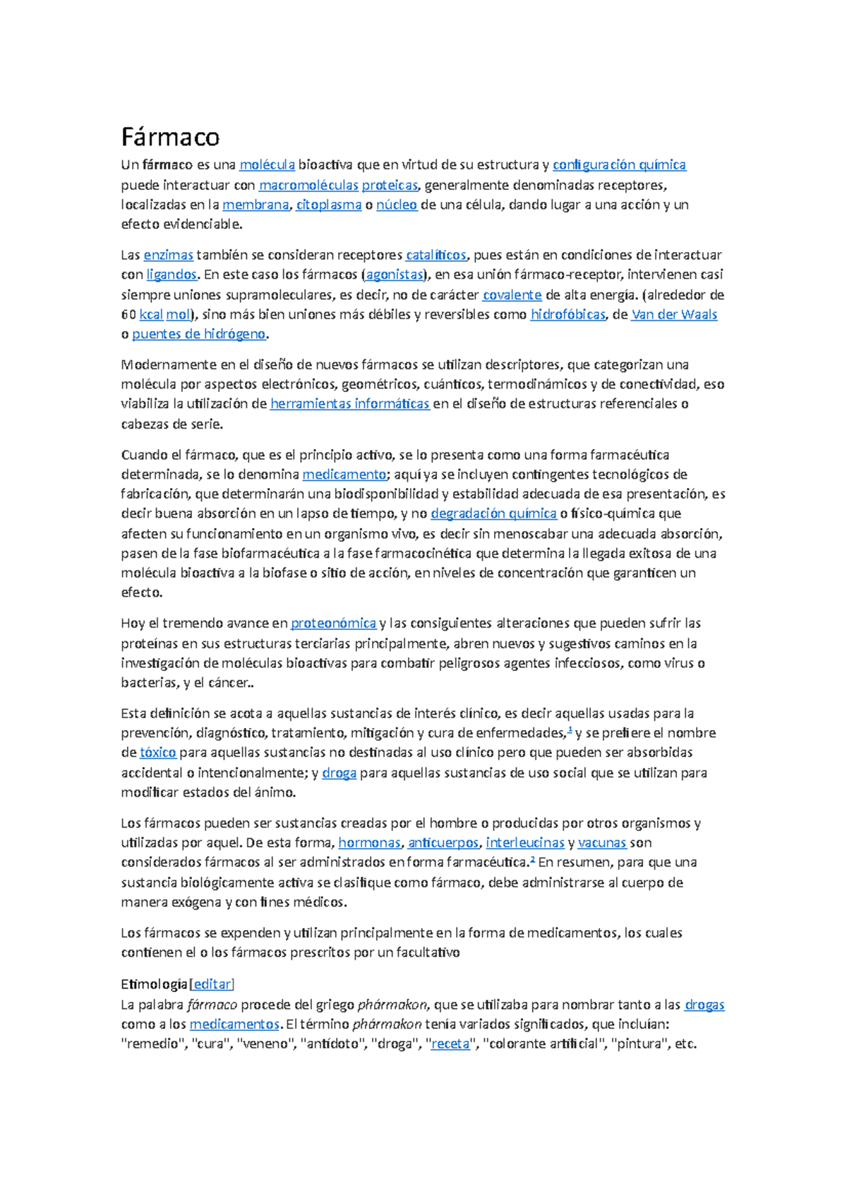 Farmacos - Fármaco Un fármaco es una molécula bioactiva que en virtud ...