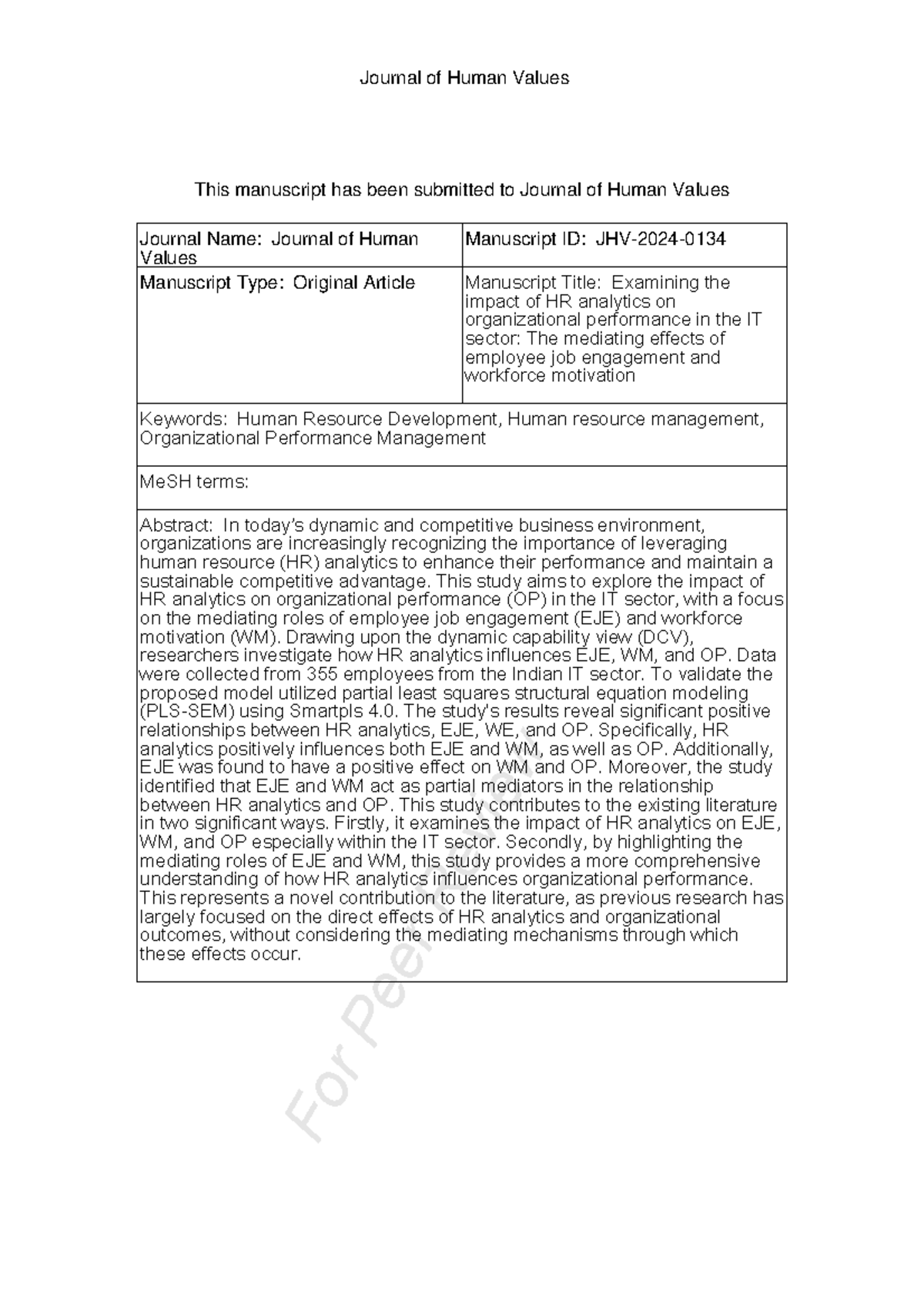 198997 Pdf File - Journal of Human Values This manuscript has been ...
