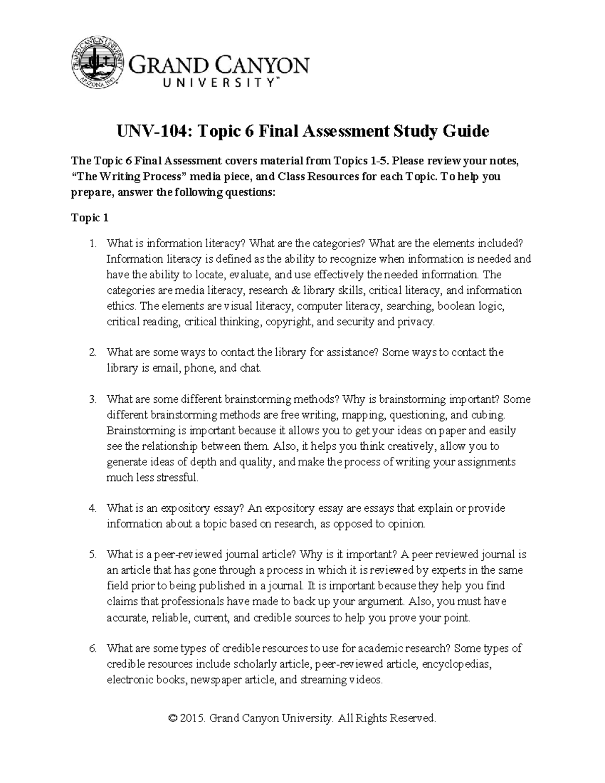 UNV 104 RS T6 Final Assessment Study Guide - UNV-104: Topic 6 Final ...