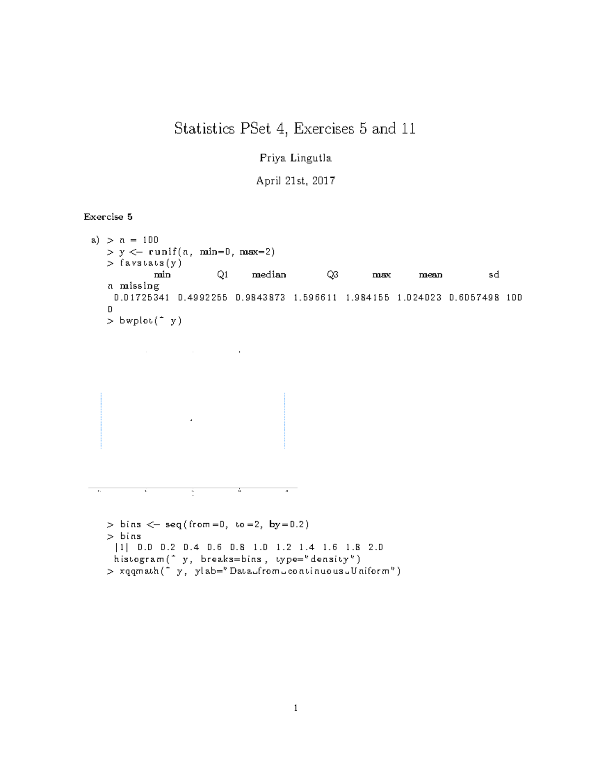 Statistics PSet Exercises 5,11 - Statistics PSet 4, Exercises 5 and 11 ...