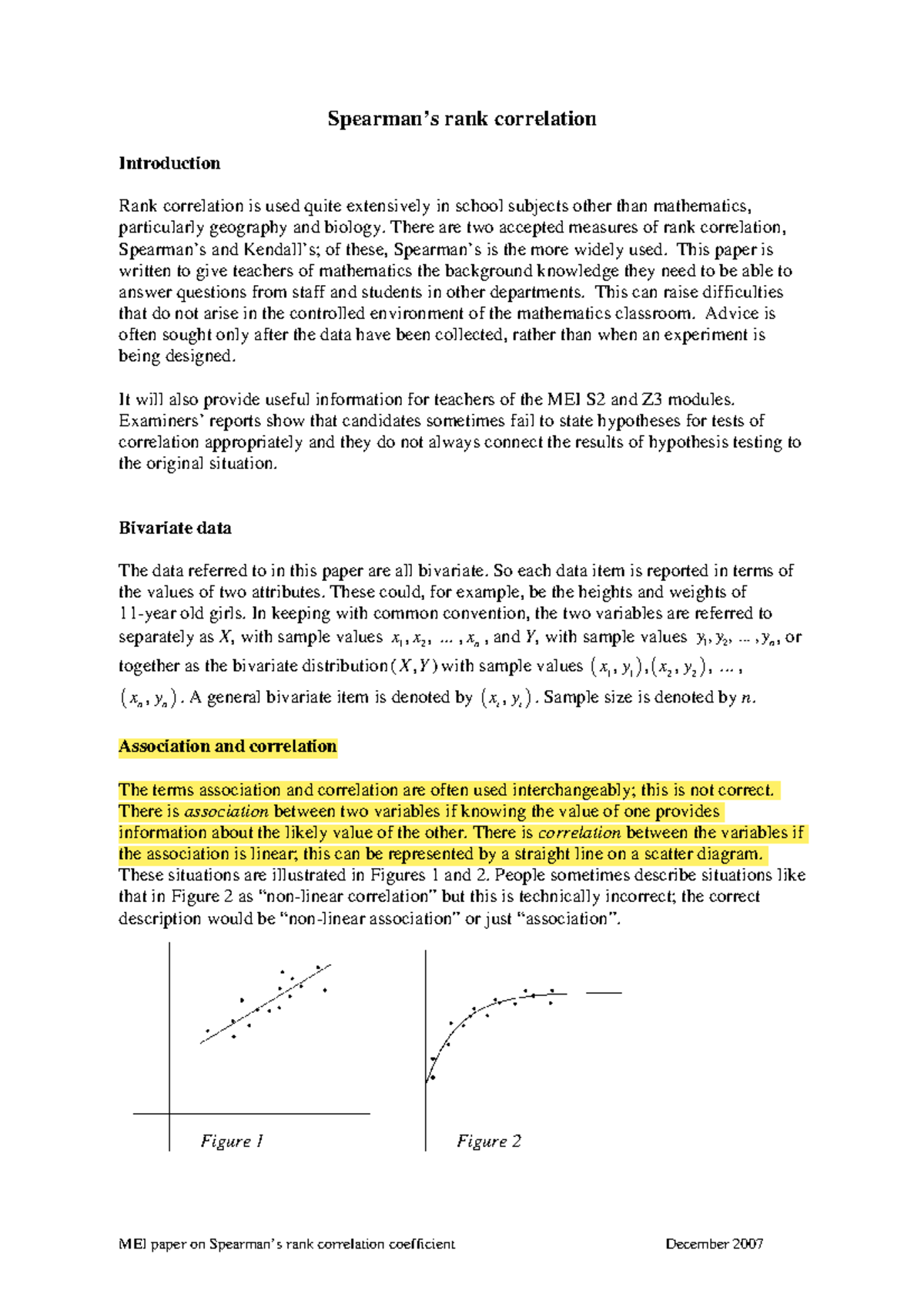 PMCC and Spearman's IA - notes - Spearman’s rank correlation ...