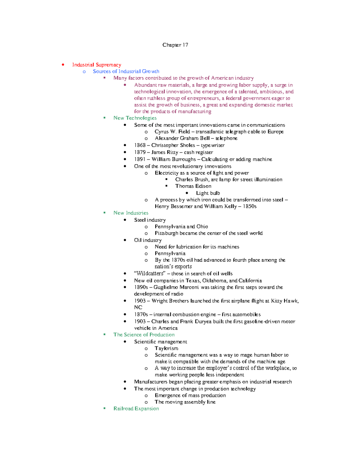 American Industrial Revolution - Chapter 17 Industrial Supremacy o ...