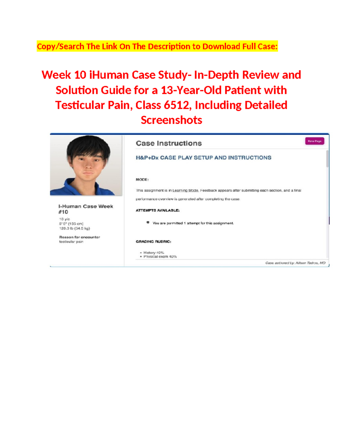 Week 10 i Human Case Study- In-Depth Review and Solution Guide for a 13 ...
