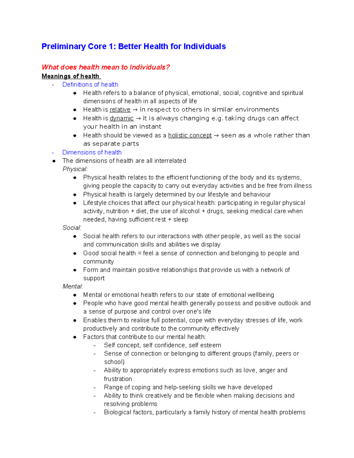 Pdhpe - yr 11 - Preliminary Core 1: Better Health for Individuals What ...