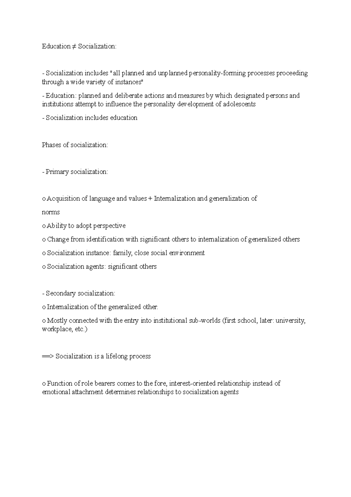 Education - Sociology, 1st semester courses - Education ≠ Socialization ...