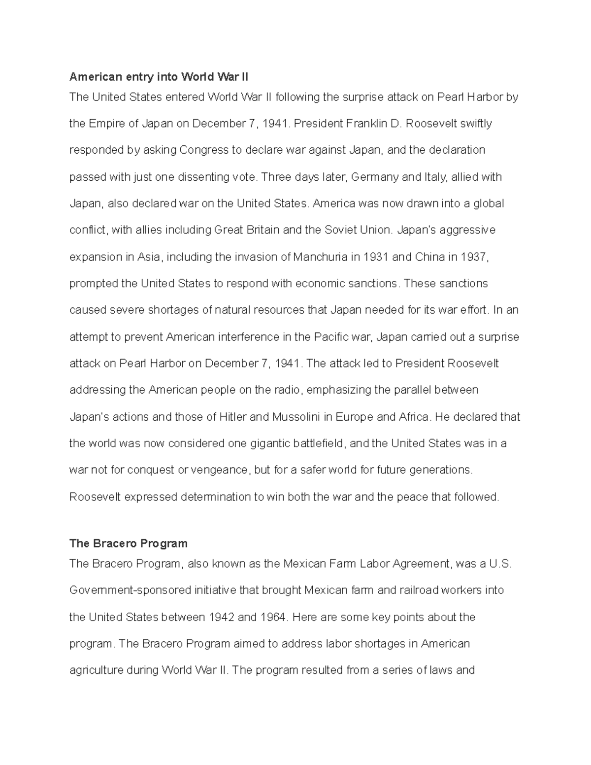 6-10 - American entry into World War II The United States entered World ...