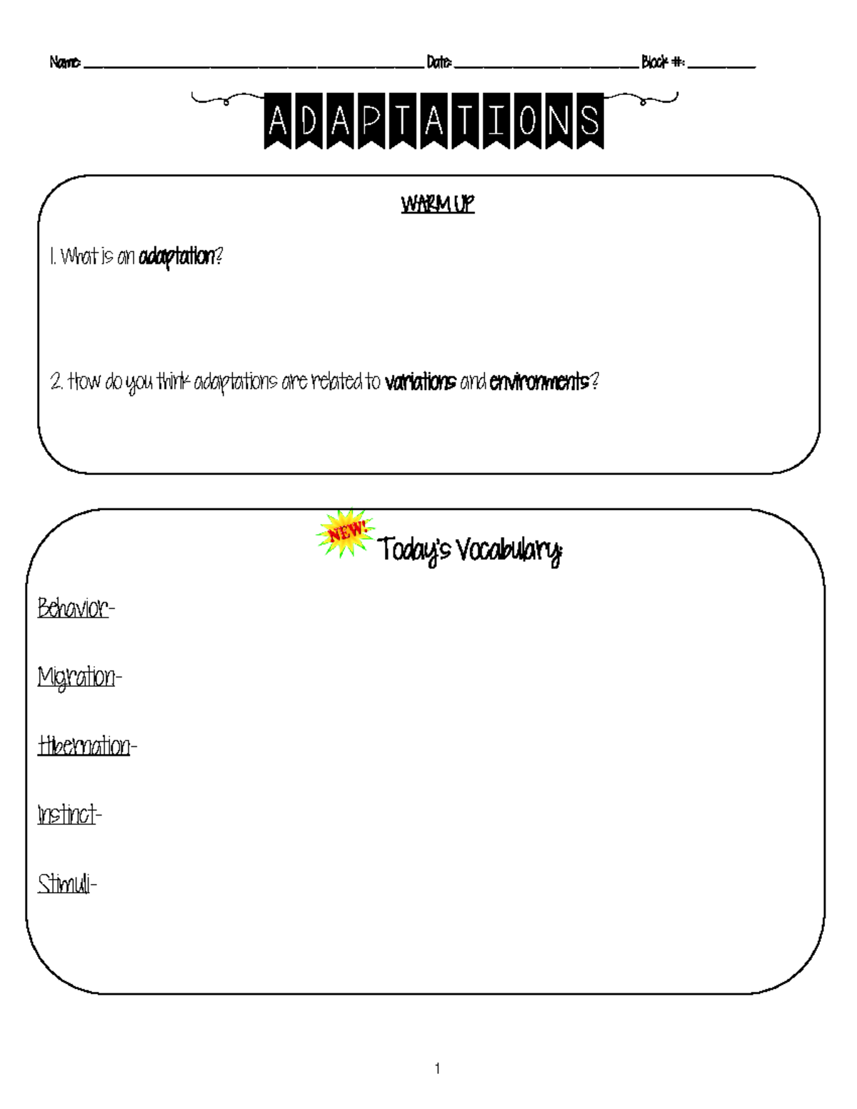 Adaptations-booklet - need help - (adaptations) WARM UP 1. What is an ...