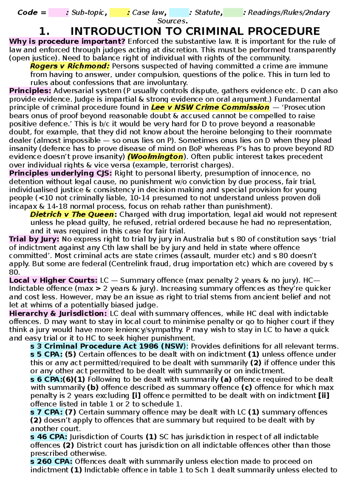 CCP Open Book Exam Notes - CRIM2020 - UNSW Sydney - Studocu