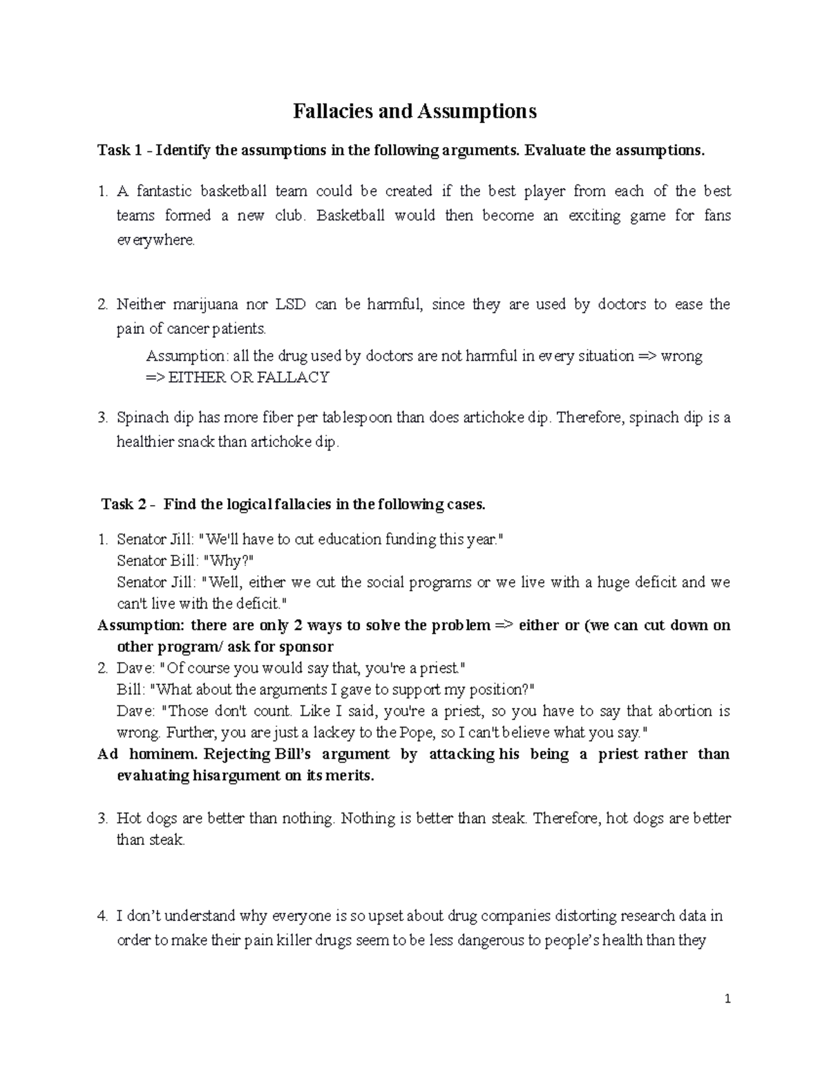 Review Fallacies - Fallacies and Assumptions Task 1 - Identify the ...