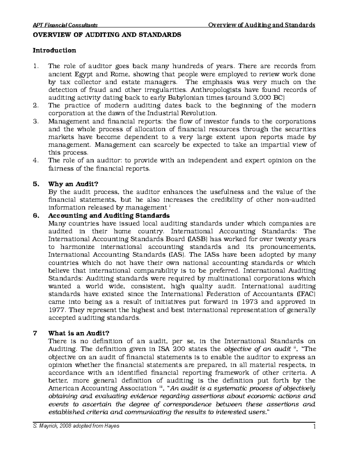 Overview OF Auditing AND Standards - OVERVIEW OF AUDITING AND STANDARDS ...