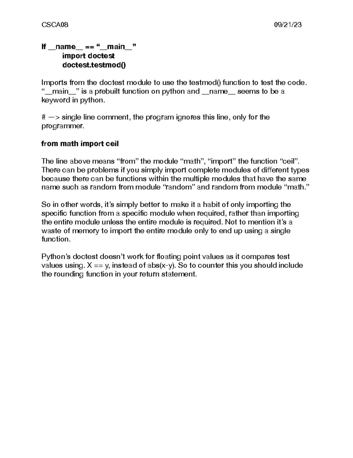 CSCA09 - Fifth DAY - notes - CSCA08 09/21/ If name == “main” import ...