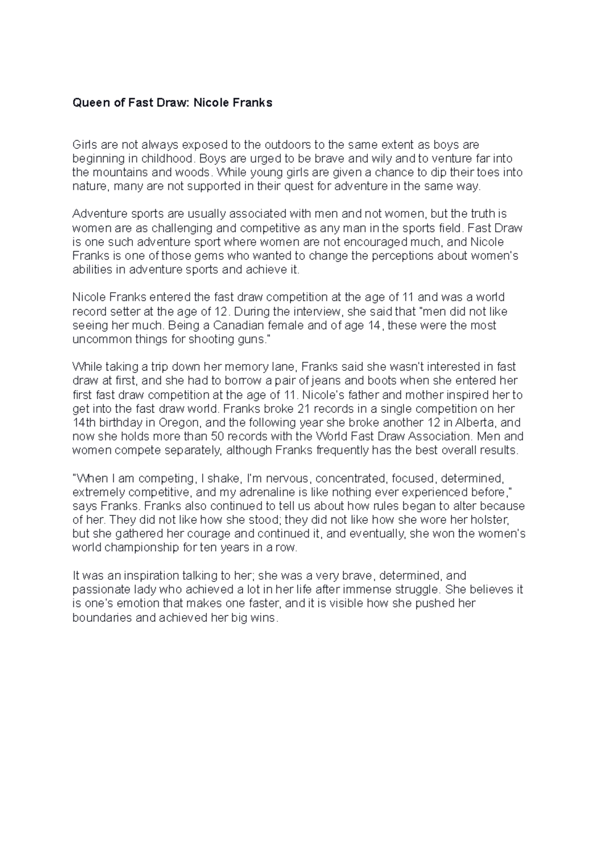 Personality Profile - Queen of Fast Draw: Nicole Franks Girls are not ...