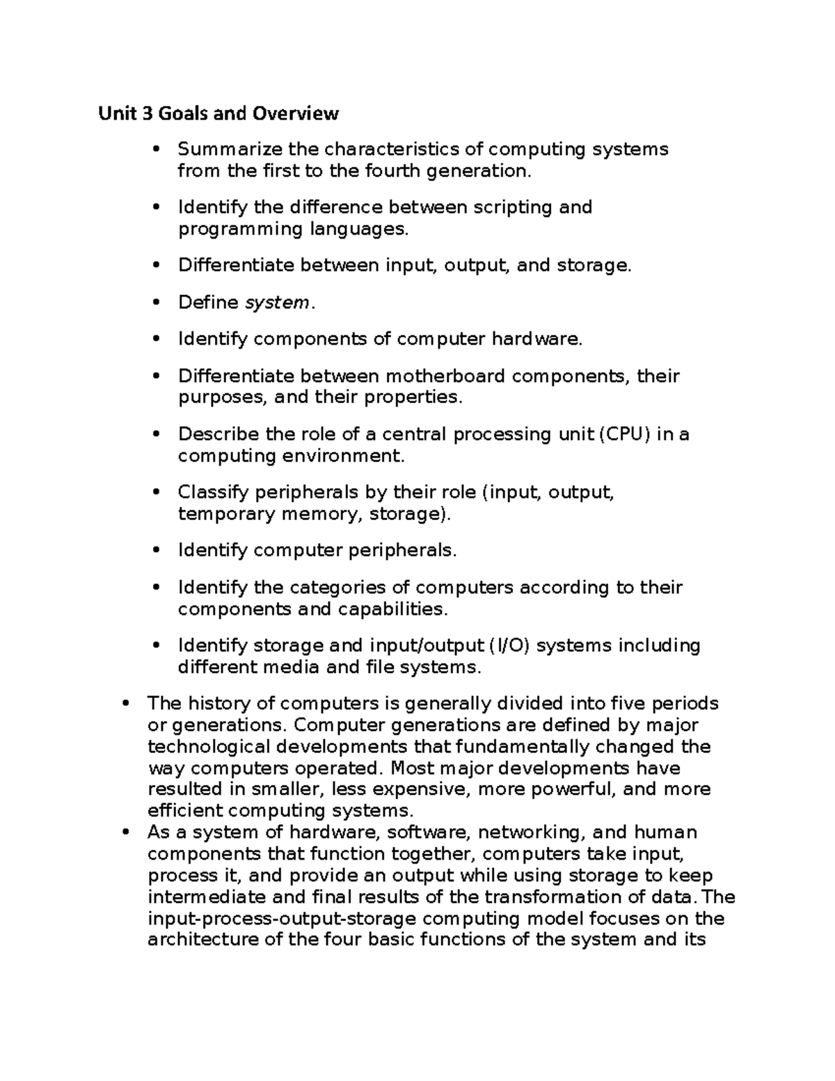 Module 7 Computer Hardware and History - Unit 3 Goals and Overview ...