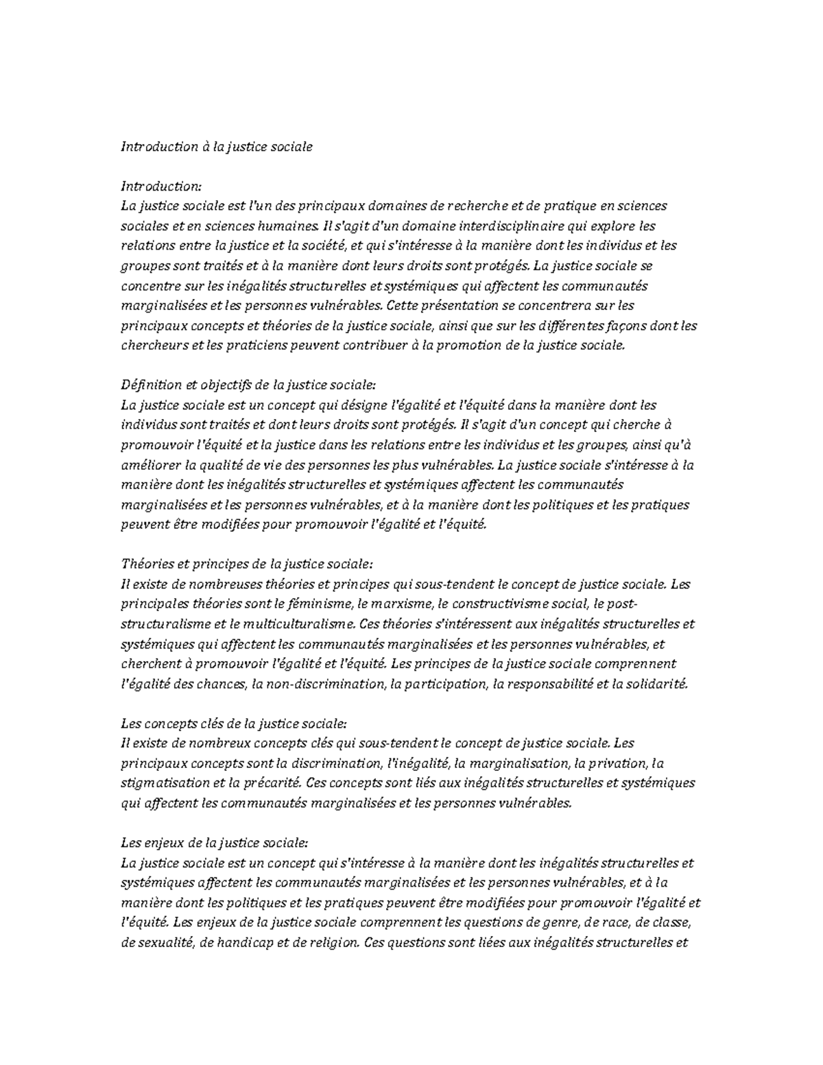 Social Justice Studies note study - Introduction à la justice sociale ...