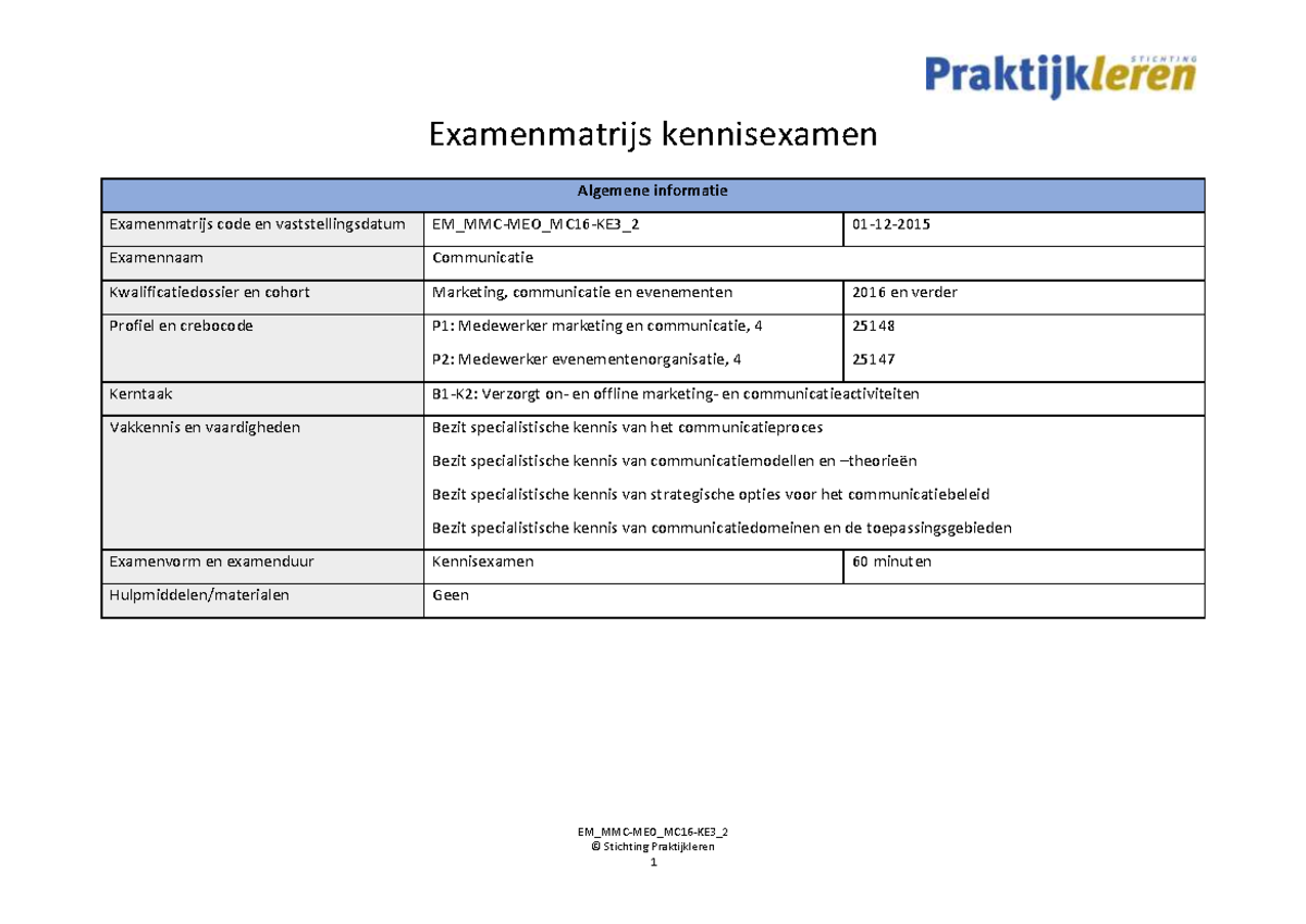 Examenmatrijs kennisexamen KE3(1) - EM_MMC-MEO_MC16-KE3_ © Stichting ...
