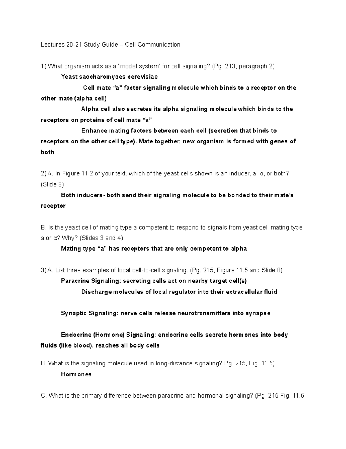 Lecture 20-21 question answer - Lectures Study Guide Cell Communication ...