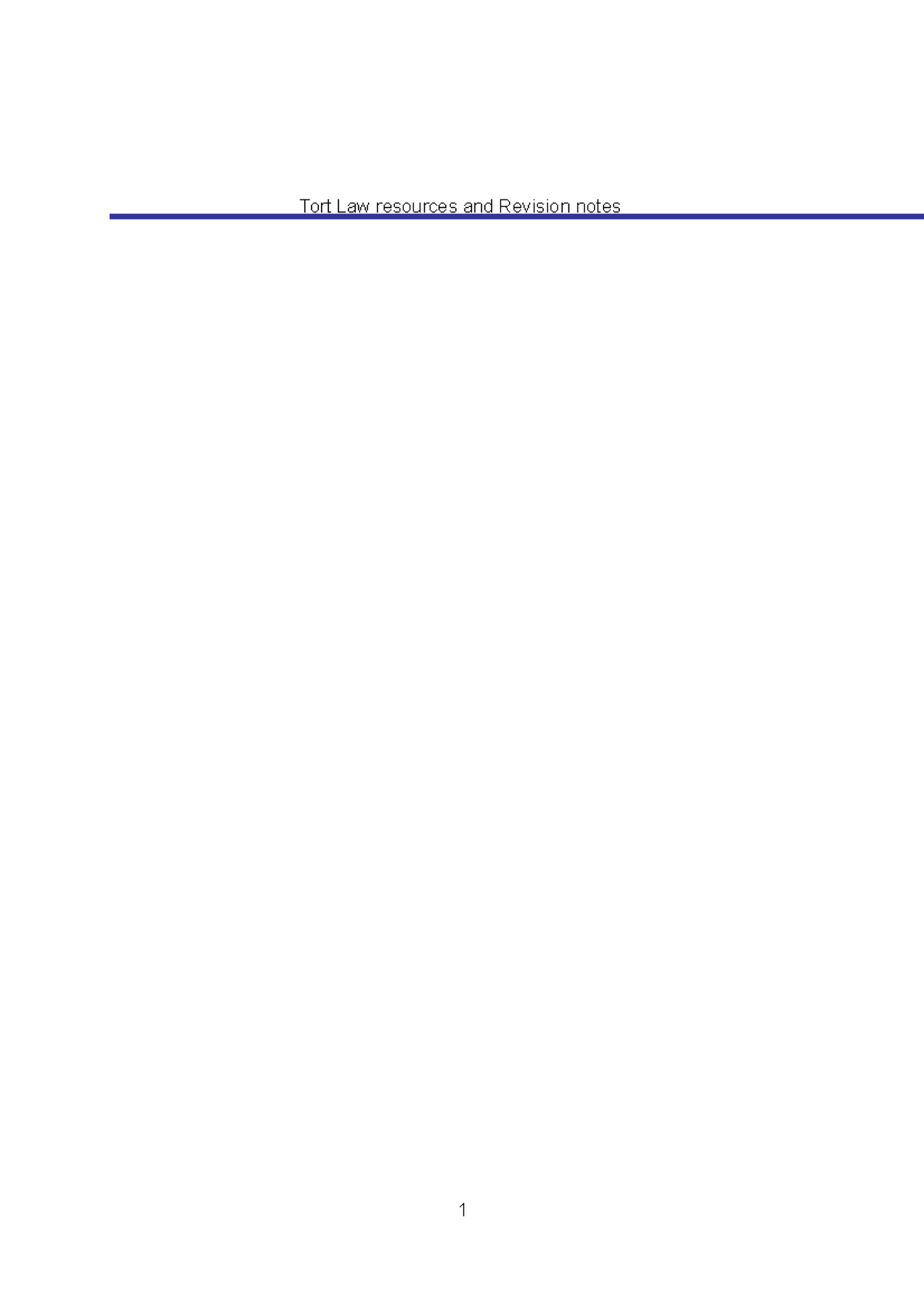 Tort Law revision - Tort Law resources and Revision notes LW4002 – Tort ...