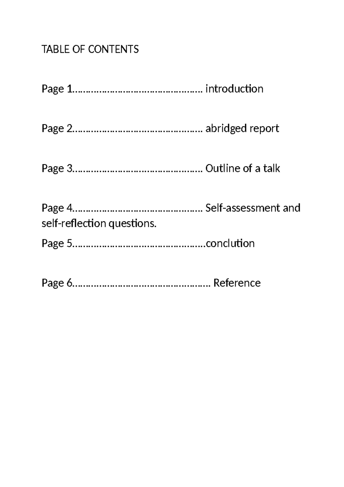 CBC 1501 assignment 5 - TABLE OF CONTENTS Page 1