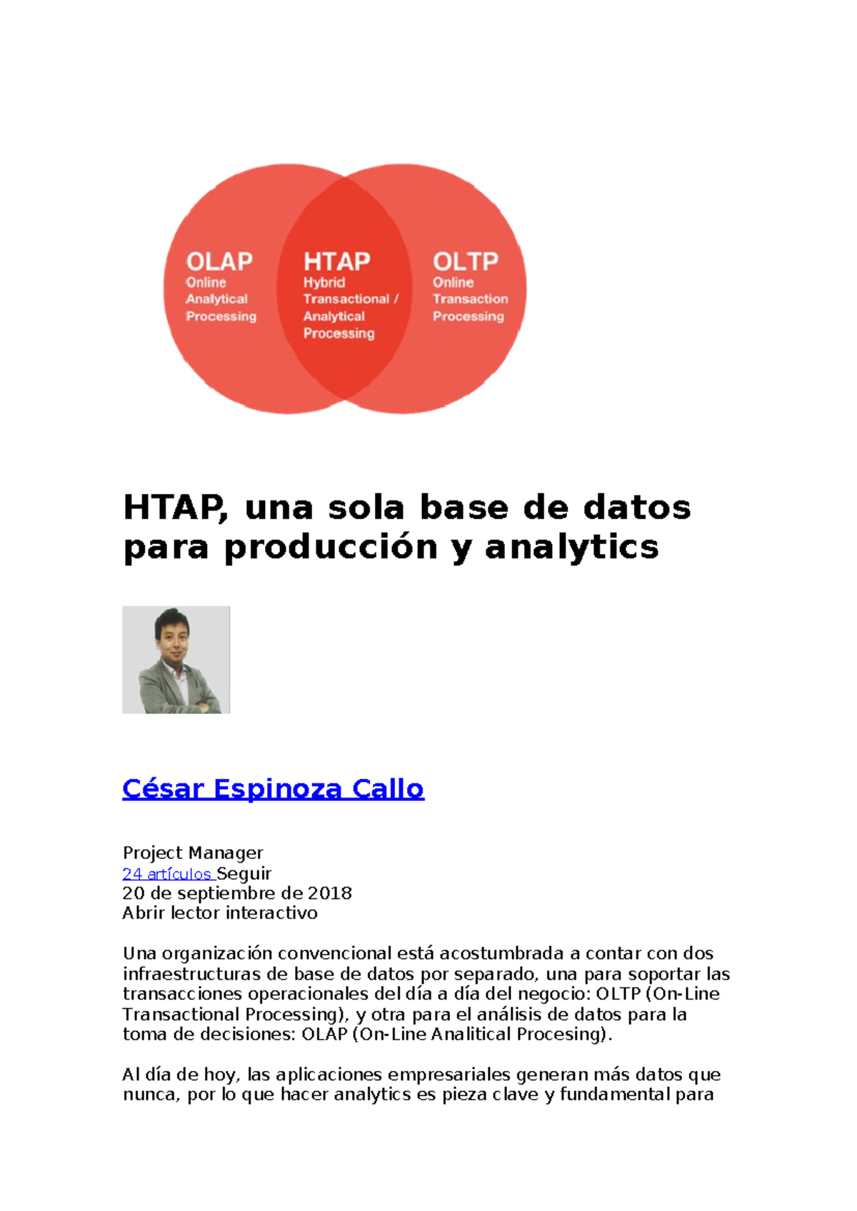 HTAP - HTAP, una sola base de datos para producción y analytics César Espinoza Callo Project ...