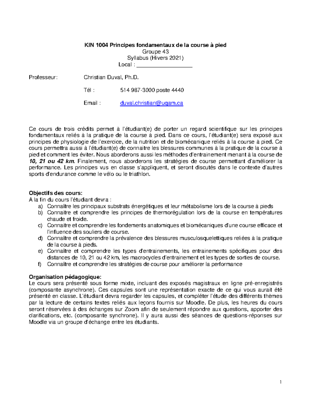 KIN1004 Plan de cours hivers 2021 - KIN 1004 Principes fondamentaux de ...