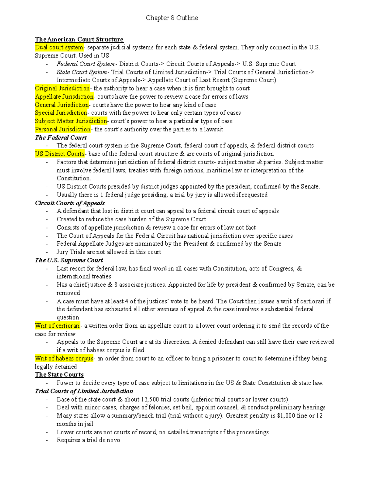 Adjus 01 Chapter 8 Outline - Chapter 8 Outline The American Court ...