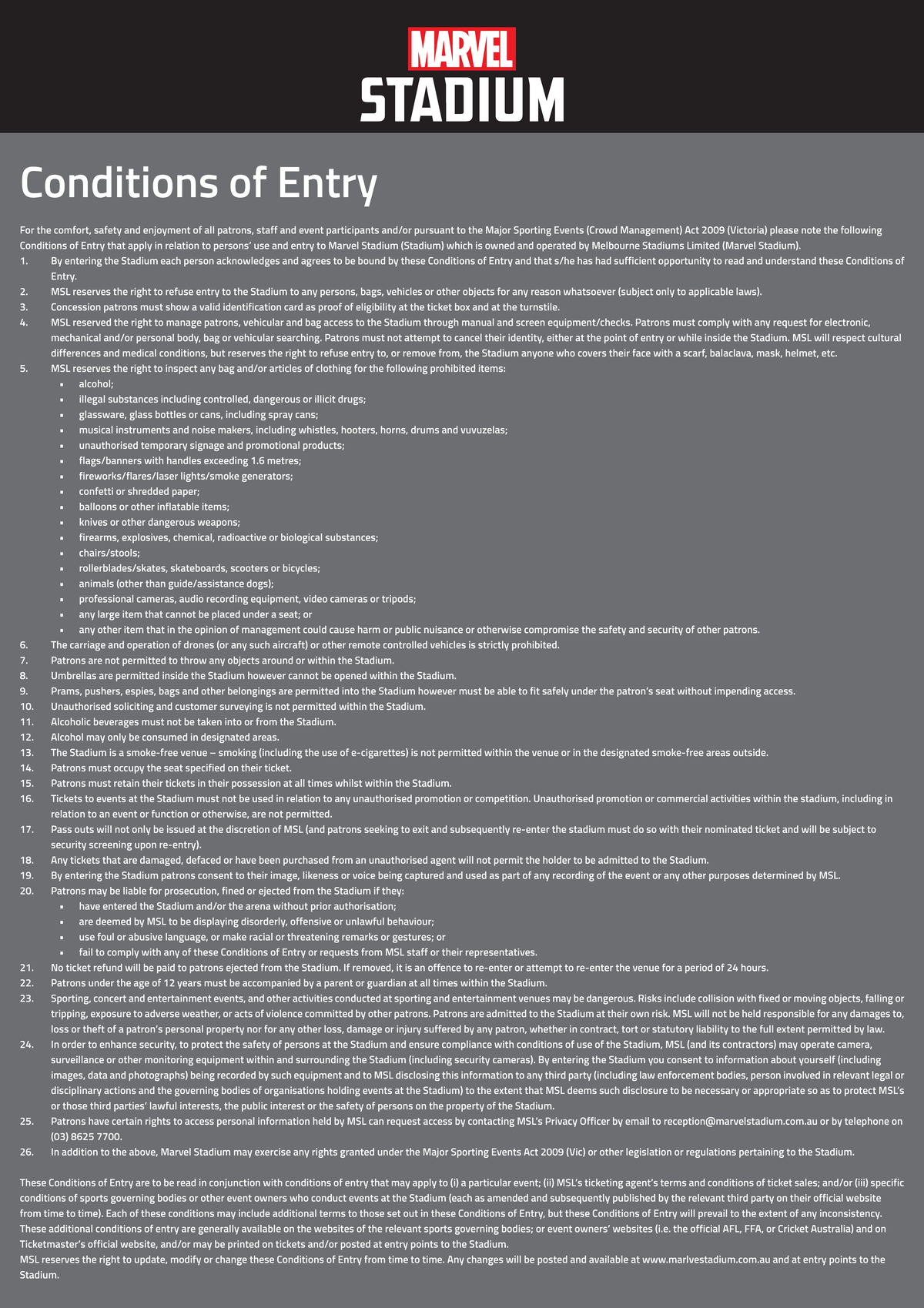 Marvel Stadium COE - For the comfort, safety and enjoyment of all ...