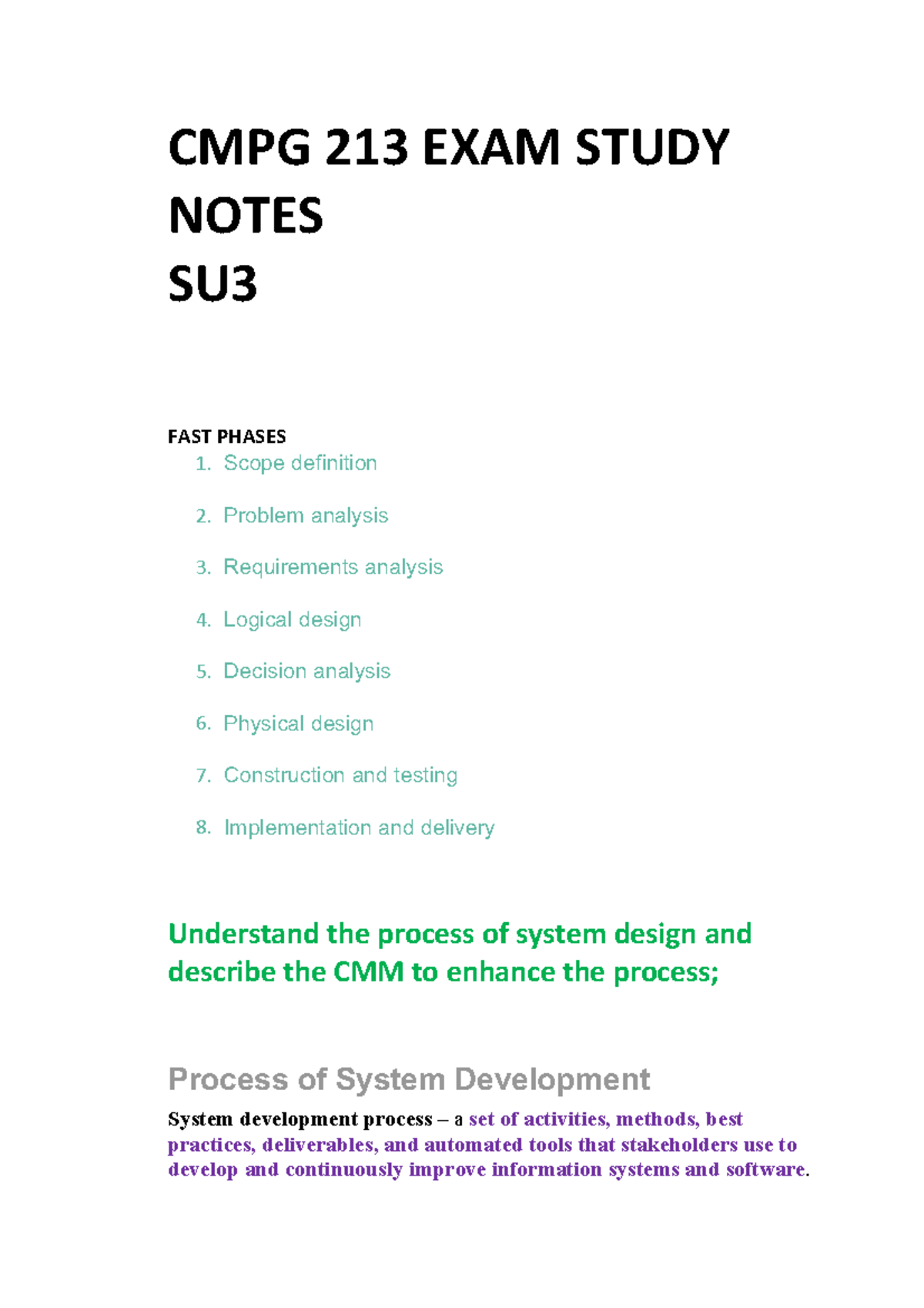 CMPG 213 EXAM Study Notes - CMPG 213 EXAM STUDY NOTES SU FAST PHASES 1 ...