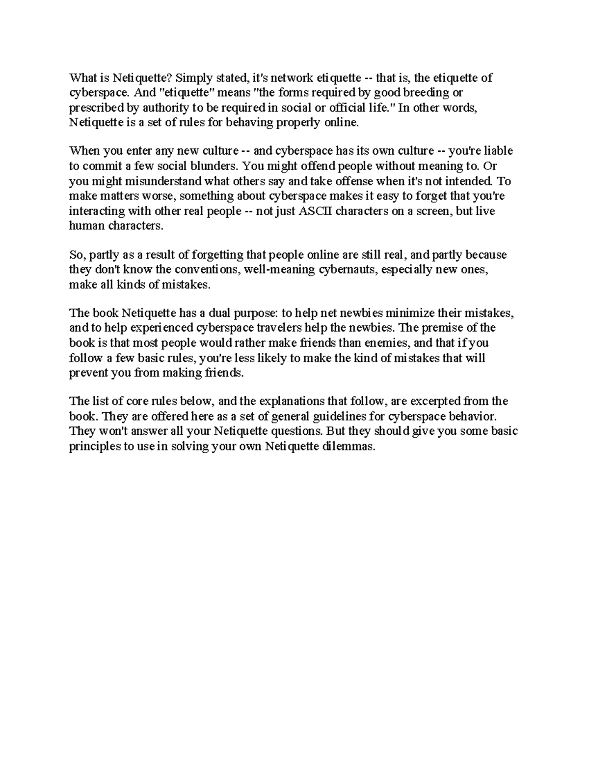 Core Rules of Netiquette - What is Netiquette? Simply stated, it's ...