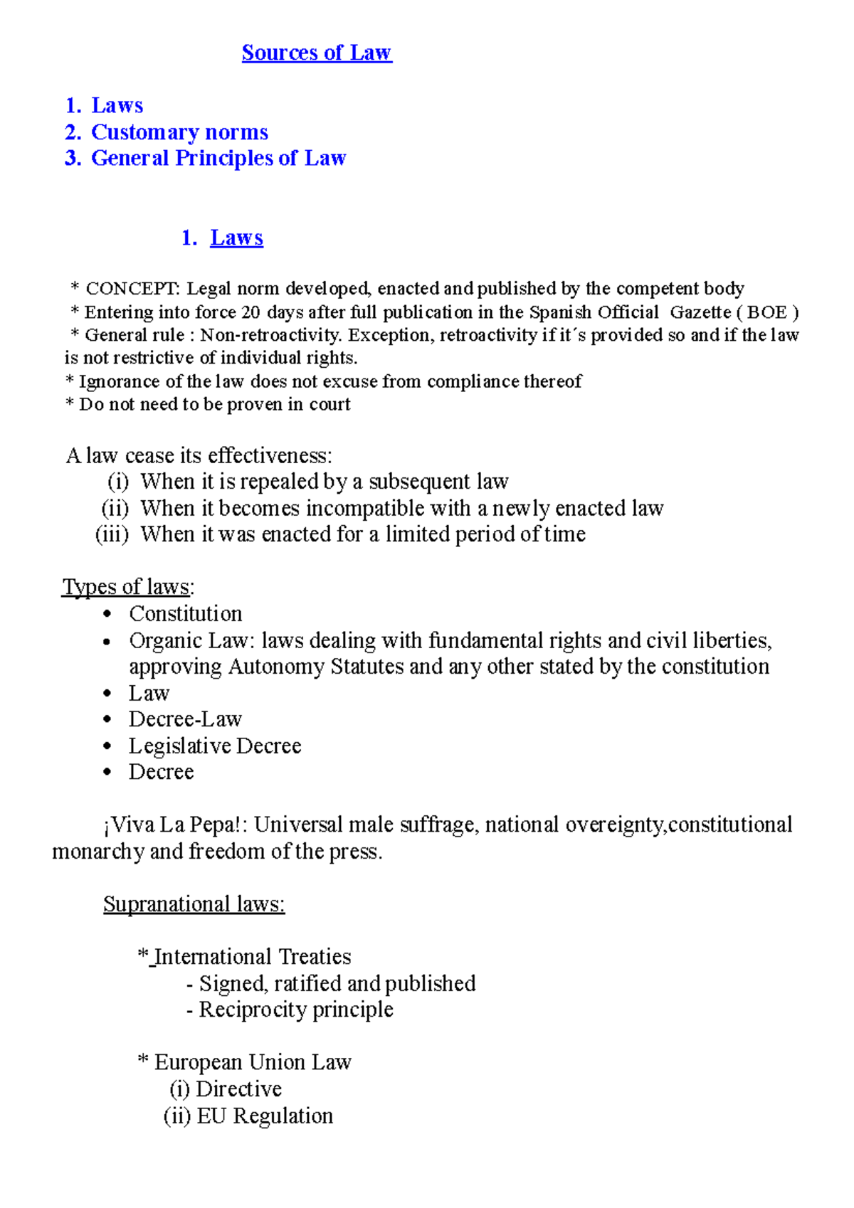Tema 2 Sources of law - Sources of Law 1. Laws 2. Customary norms 3 ...