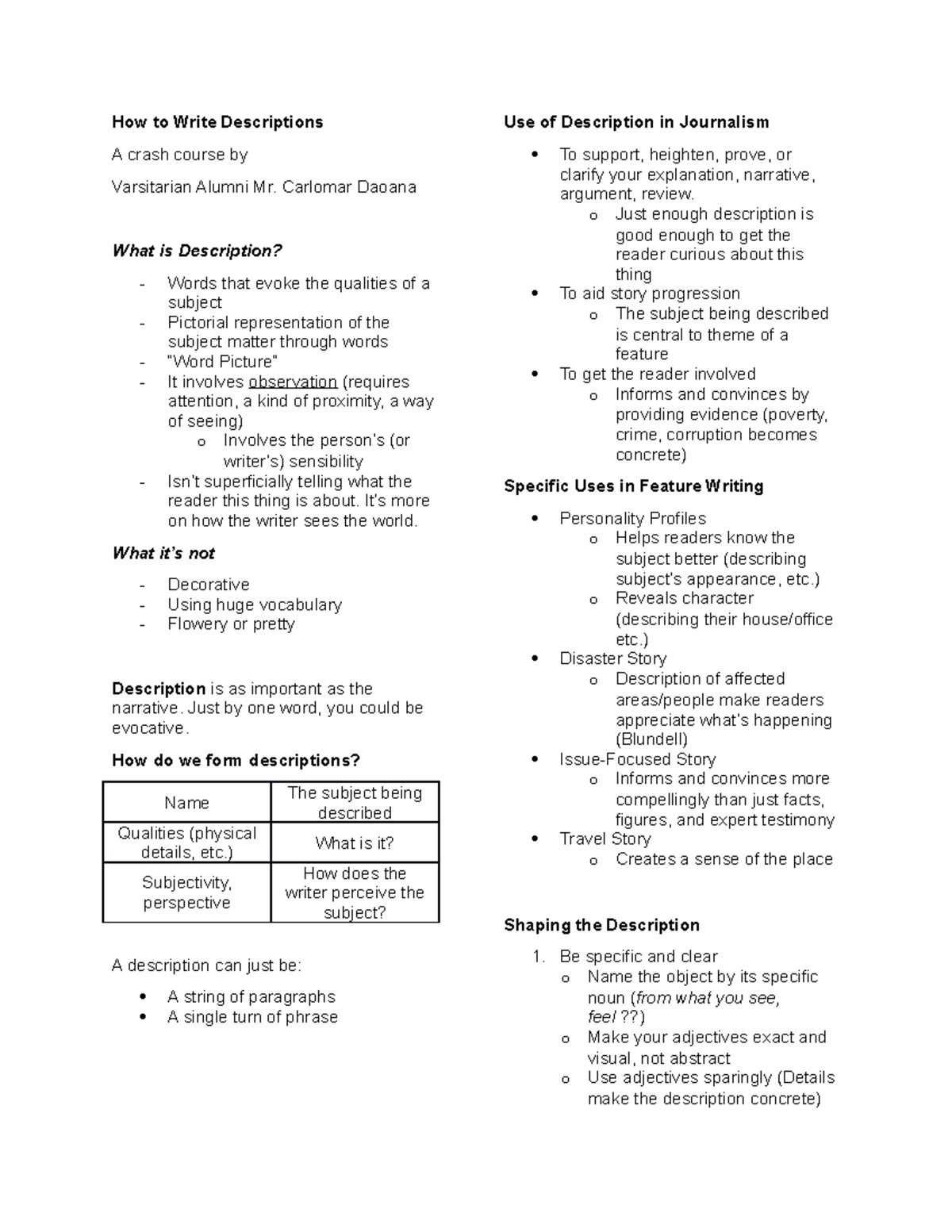 How to Write Descriptions - Carlomar Daoana What is Description? Words ...