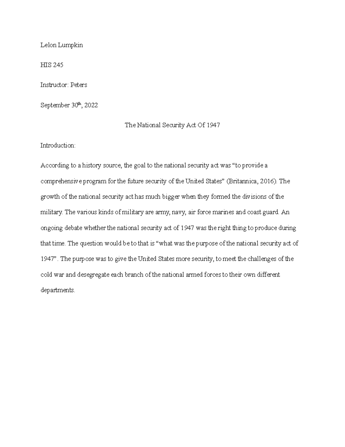 HIS245 final draft paper 1 - Lelon Lumpkin HIS 245 Instructor: Peters ...