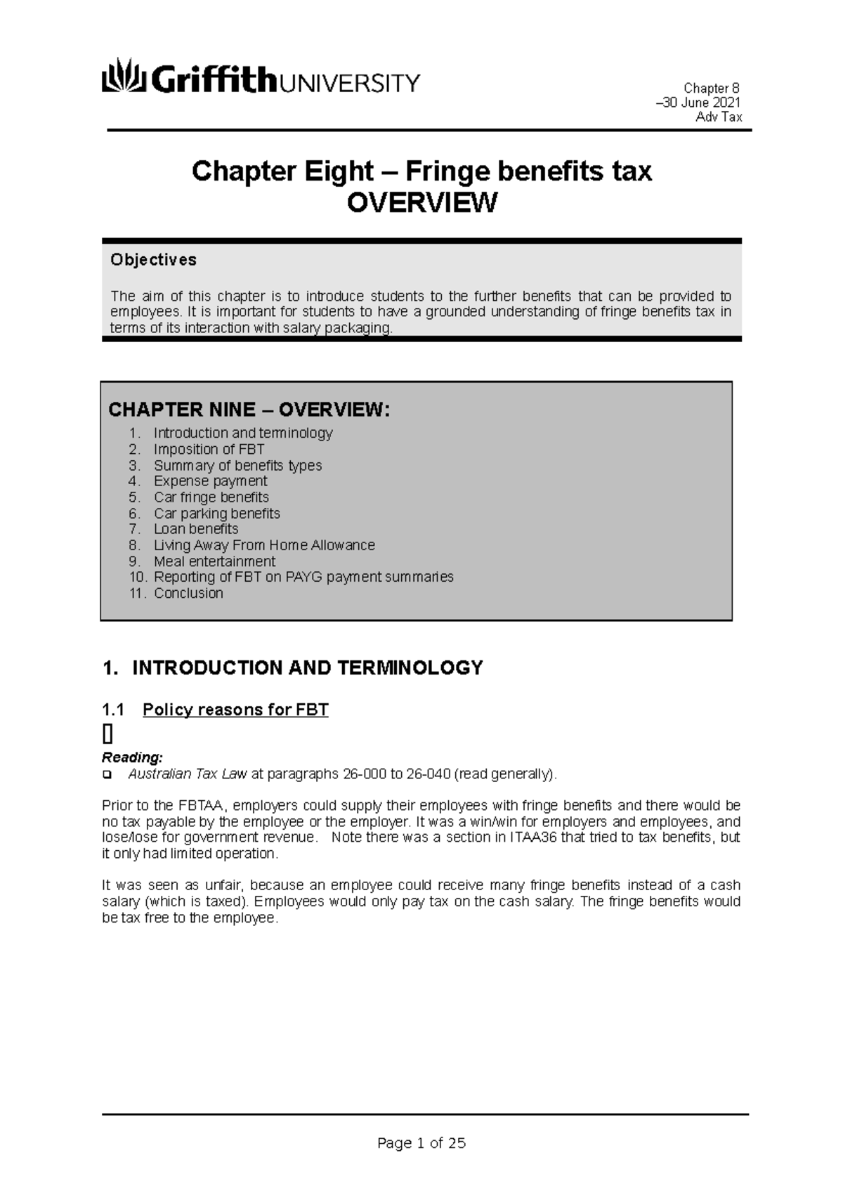 Adv Tax.Study Guide - Ch8(FBT) - –30 June 2021 Adv Tax Chapter Eight ...