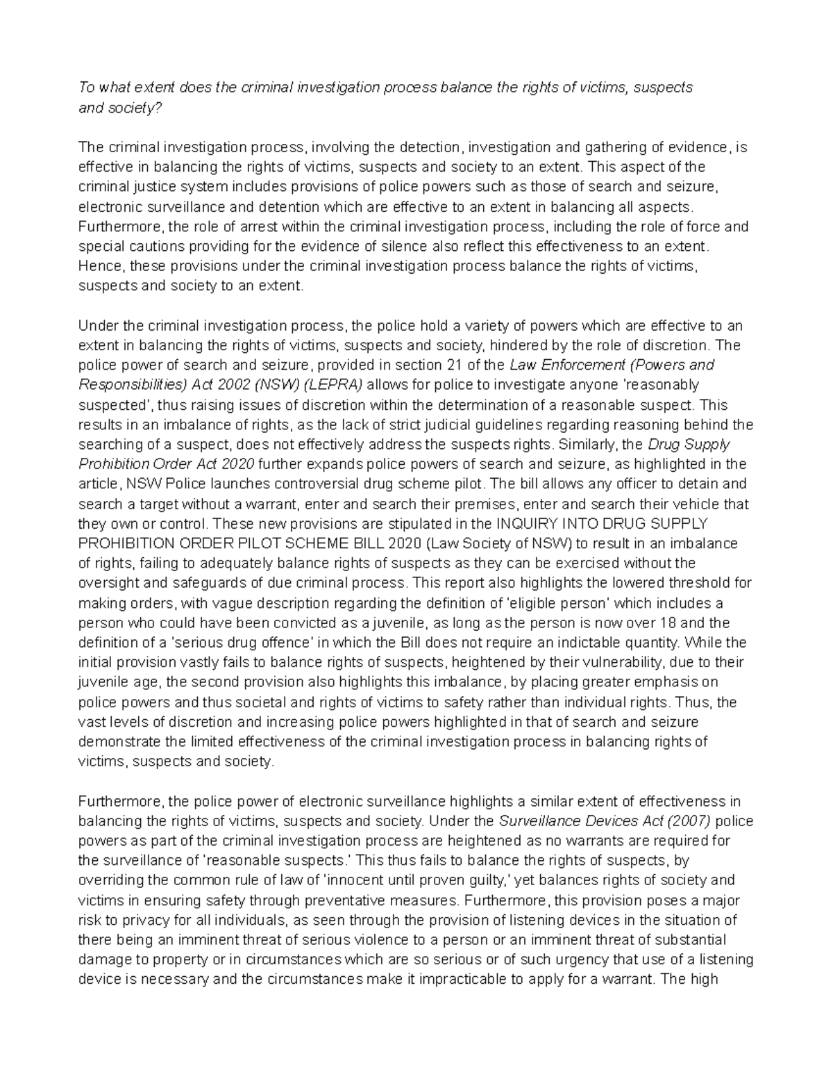 Crime essay (2014 HSC) - To what extent does the criminal investigation ...
