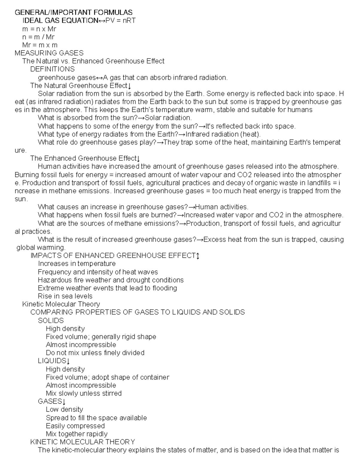chemistry measuring gases notes - GENERAL/IMPORTANT FORMULAS IDEAL GAS ...
