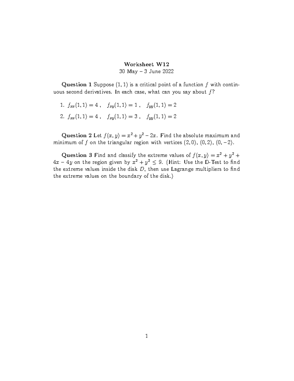 MTHS211-Worksheet W12 - Worksheet W 30 May – 3 June 2022 Question 1 ...