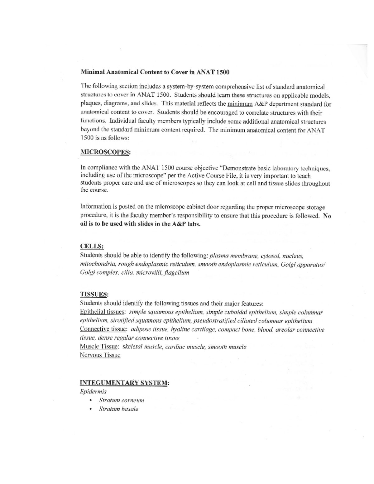 Lab Content - lab plan - Minimal Anatomical Content to Cover in ANAT ...