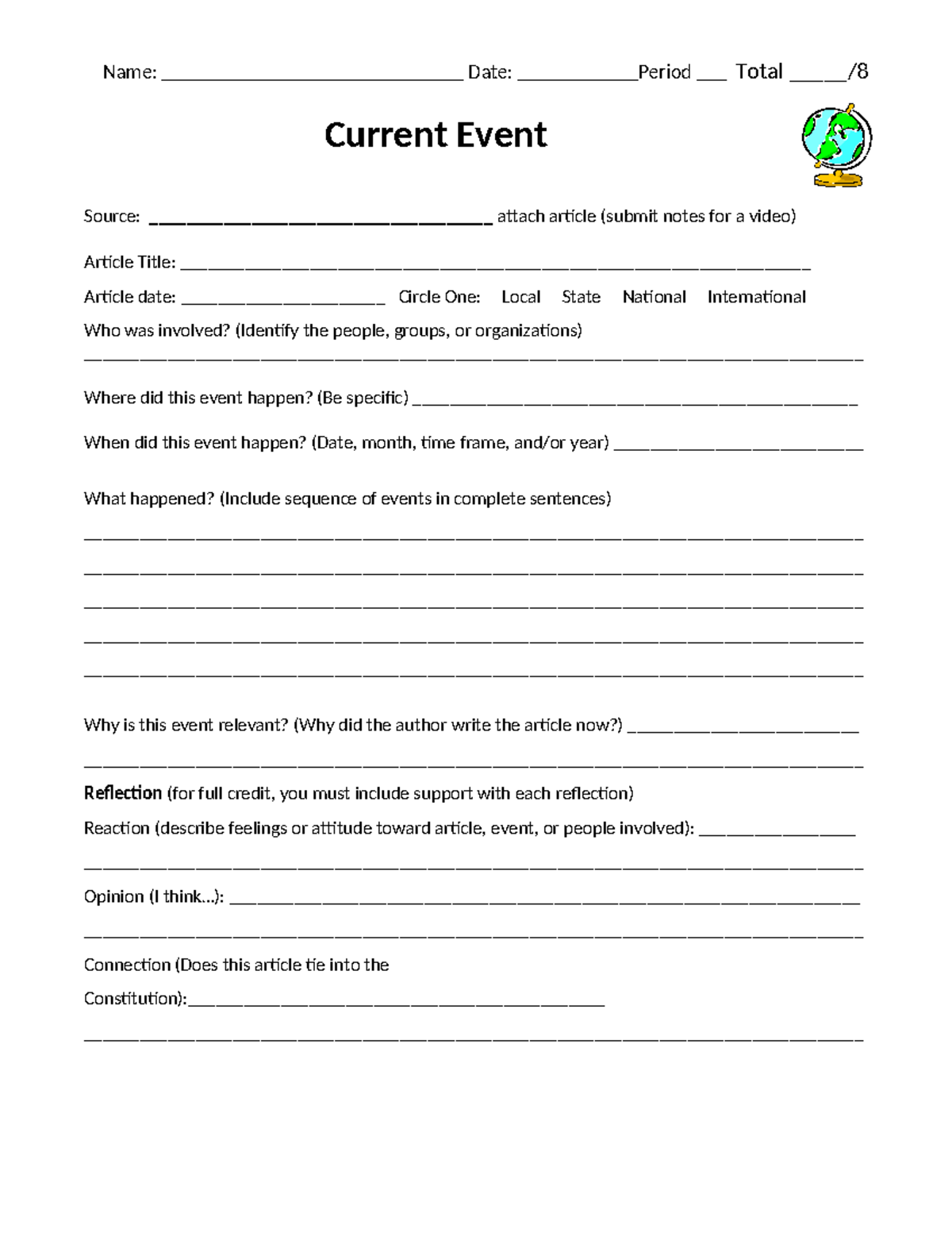 current event template - Name: ______________________________ Date ...