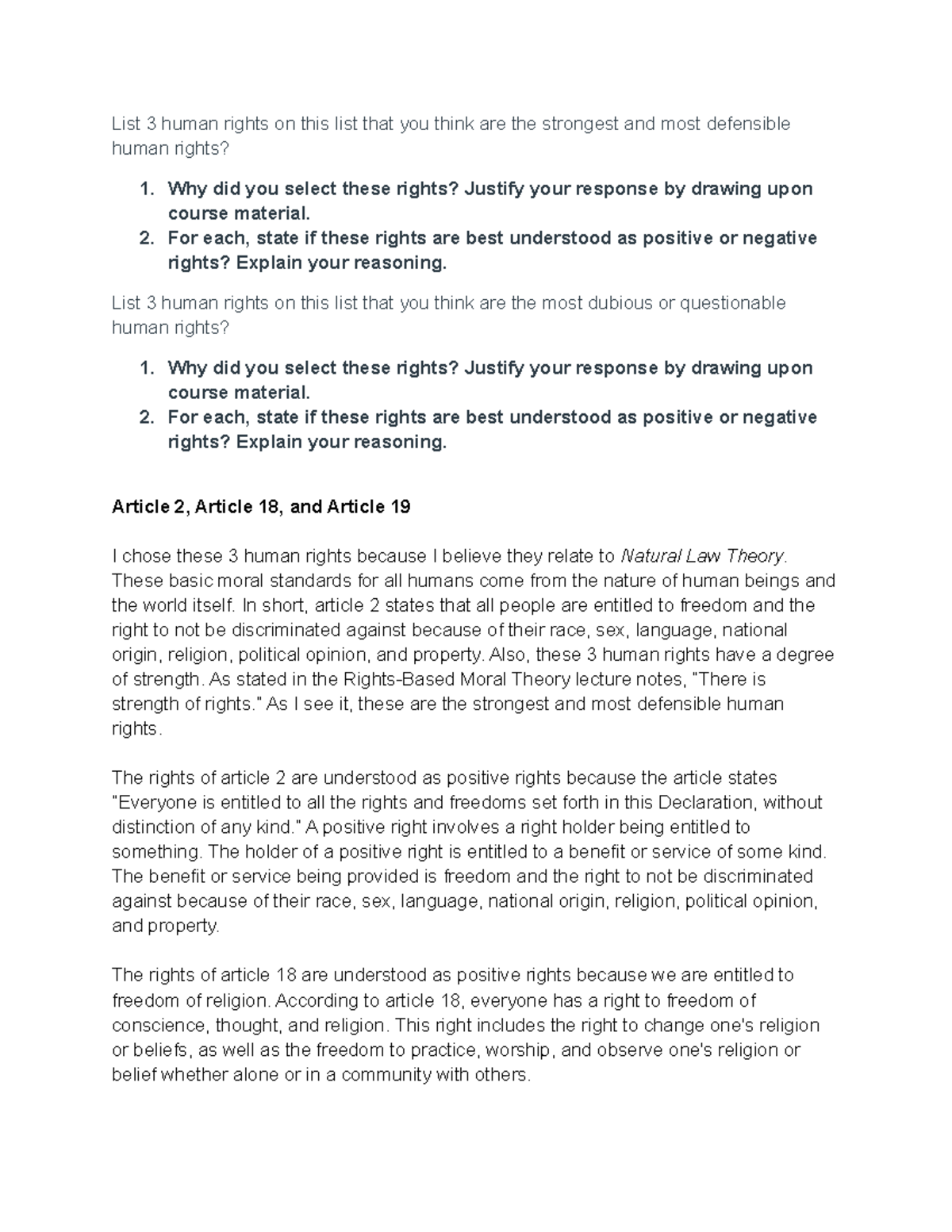 Assignment 5 - List 3 human rights on this list that you think are the ...