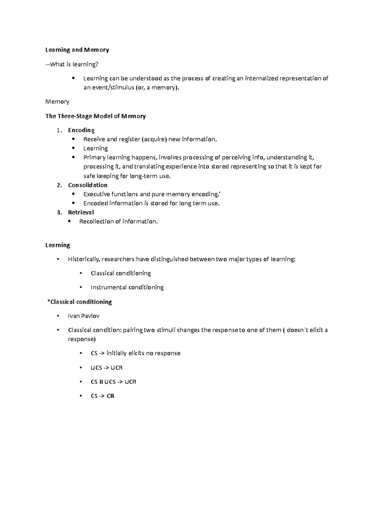 Memory Lecture 1 - Learning and Memory -What is learning? Learning can be understood as the ...