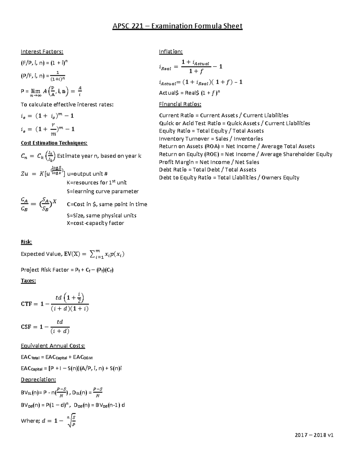 APSC221 Exam Formula Sheet 2017-2018 v1 - APSC 221 – Examination ...