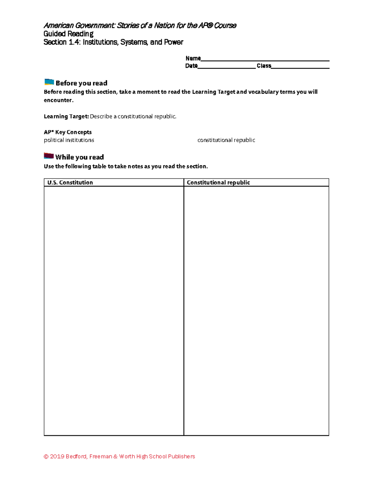Section 1.4 Guided Reading - American Government: Stories of a Nation ...