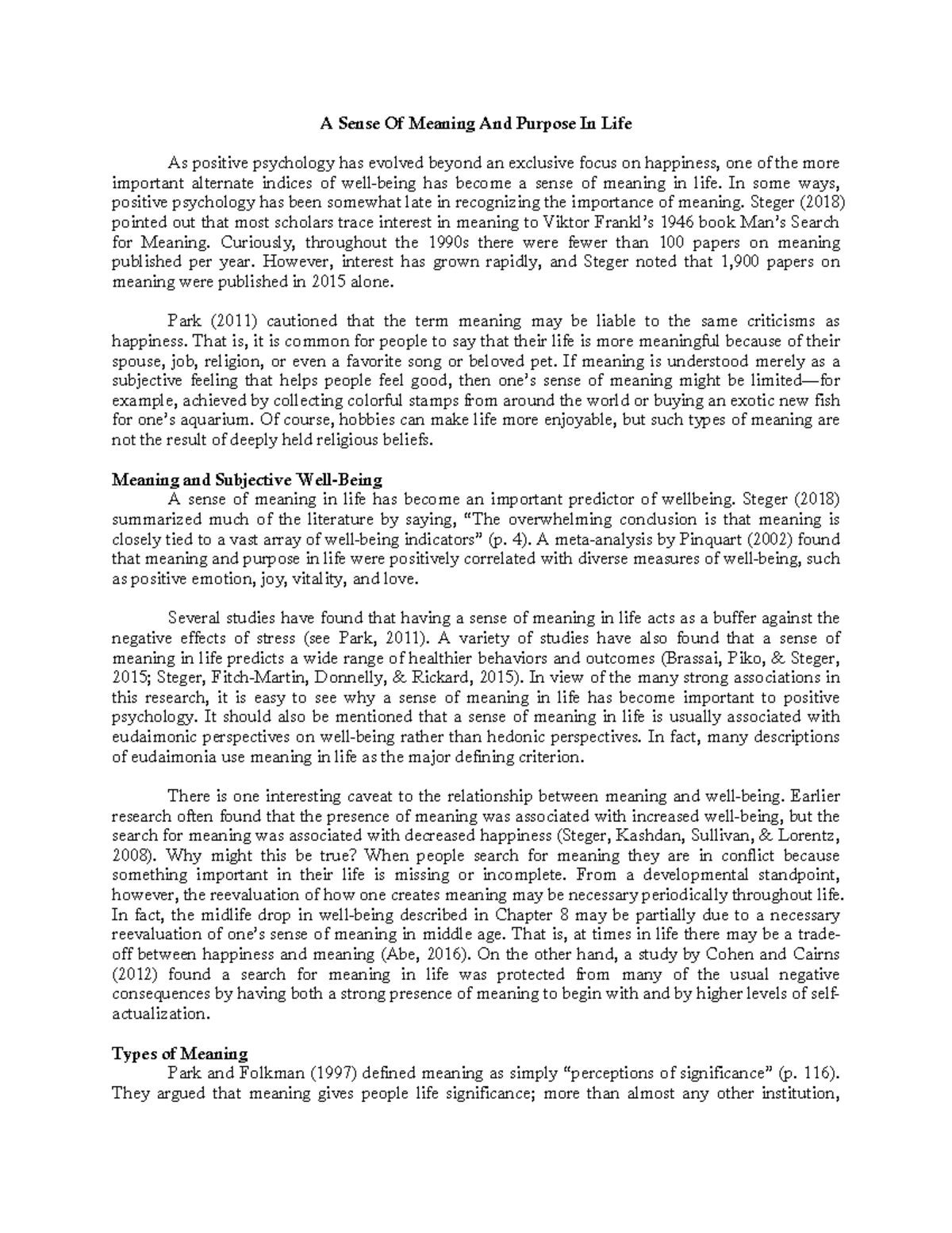 A Sense Of Meaning And Purpose In Life - In some ways, positive ...