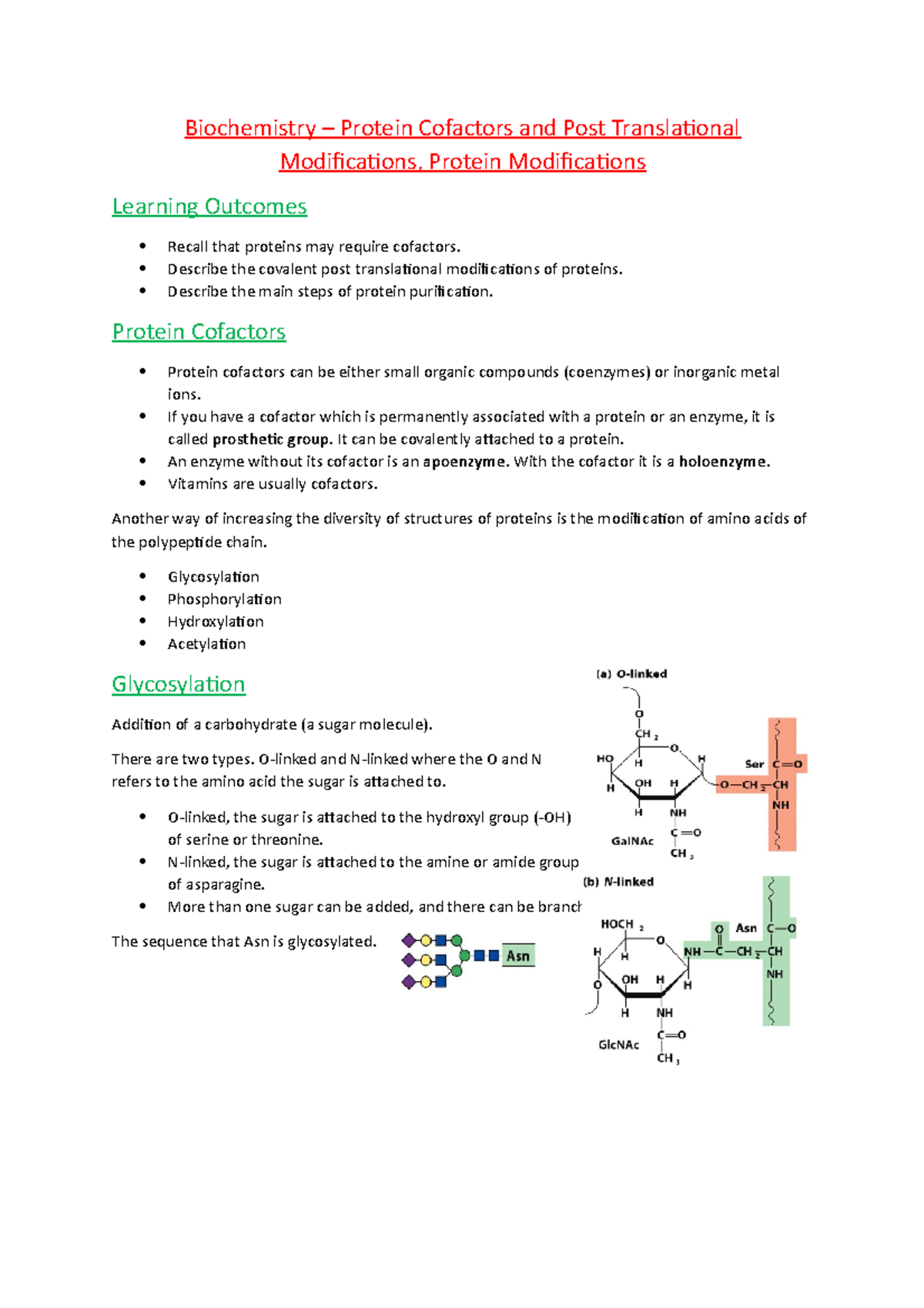Biochemistry – Protein Cofactors and Post Translational Modifications ...