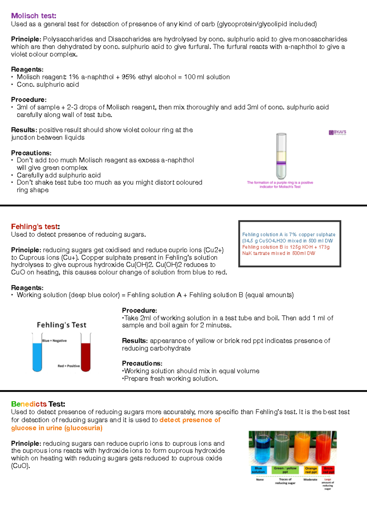 Biochem lab practicals msk2 - Molisch test: Used as a general test for ...