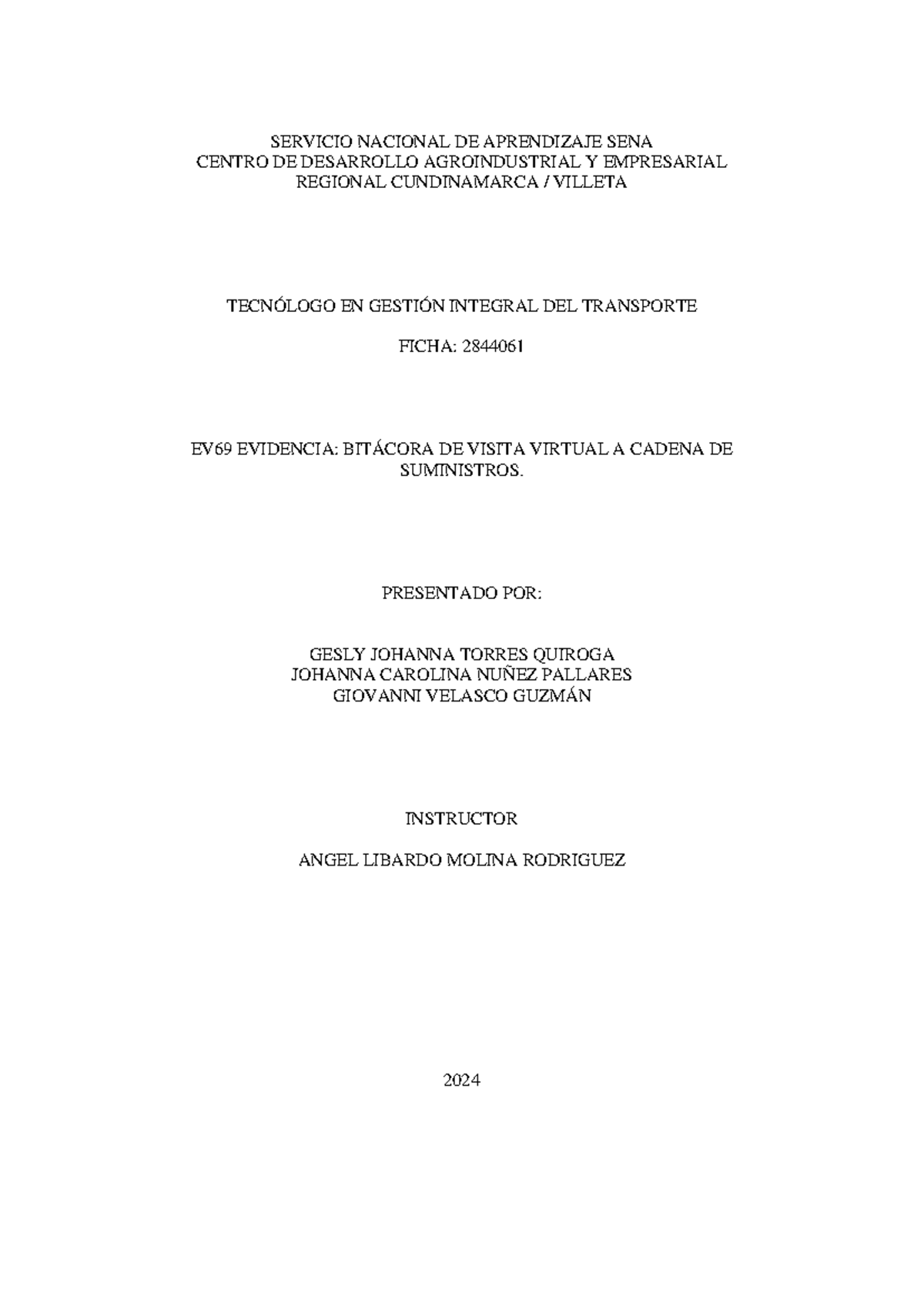 EV69 Bitácora DE Visita Virtual A Cadena DE Suministros - SERVICIO ...