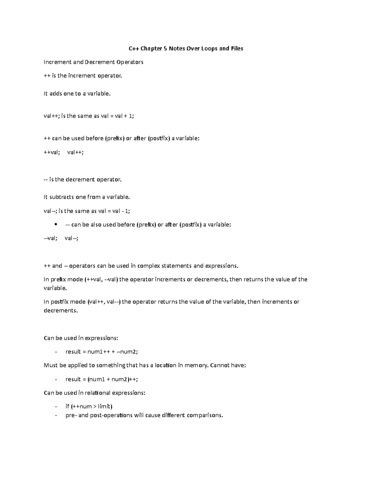 C++ Chapter 5 Notes - Elgazzar - C++ Chapter 5 Notes Over Loops and ...
